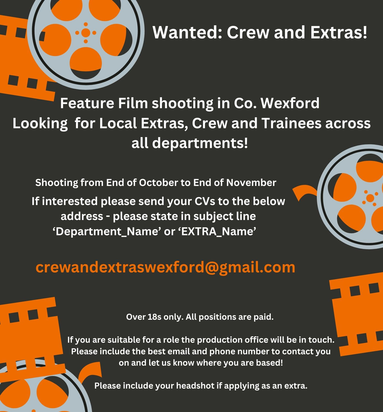 Wexford - Crew, Extras & Prosthetics/Model Making Trainee Wanted!